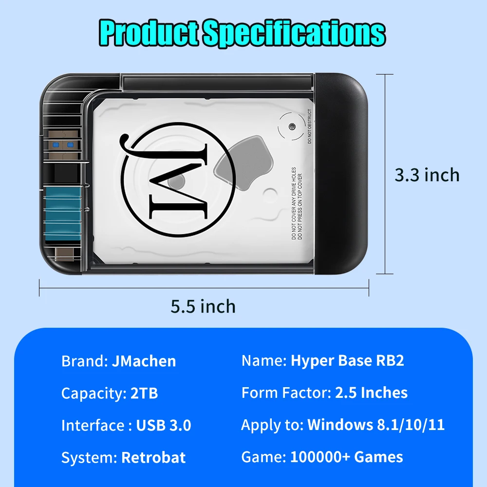 2TB Retrobat Portable External Hard Drive 100000 Retro Games 500GB ...