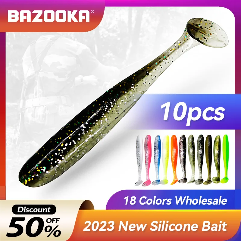 Bazooka-10pcs-100mm-Fishing-Lure-Soft-Bait-Silicone-Worm-Double-Color-T ...