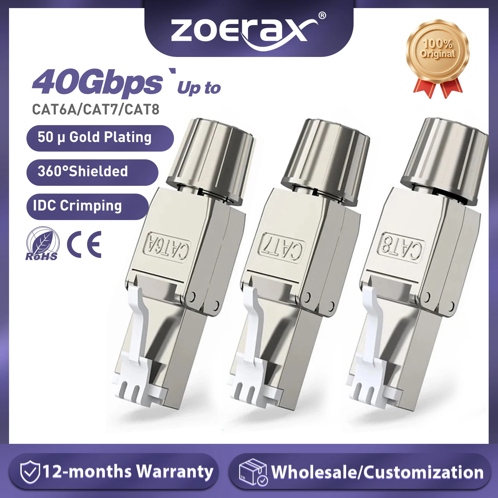ZoeRax RJ45 Cat8 Cat7 Cat6A Connector Toolless Shielded/Unshielded ...