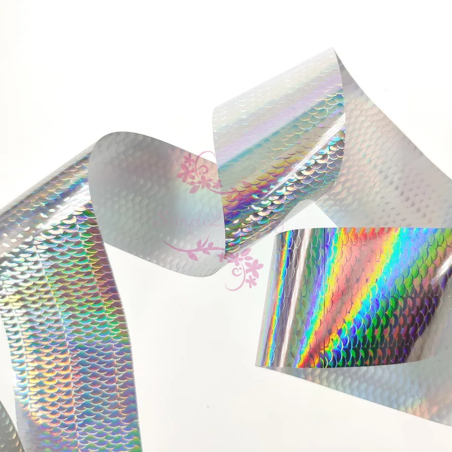 1-Roll-100M-4CM-Mermaid-Fish-Scales-Squama-Silver-Holographic-Transfer ...