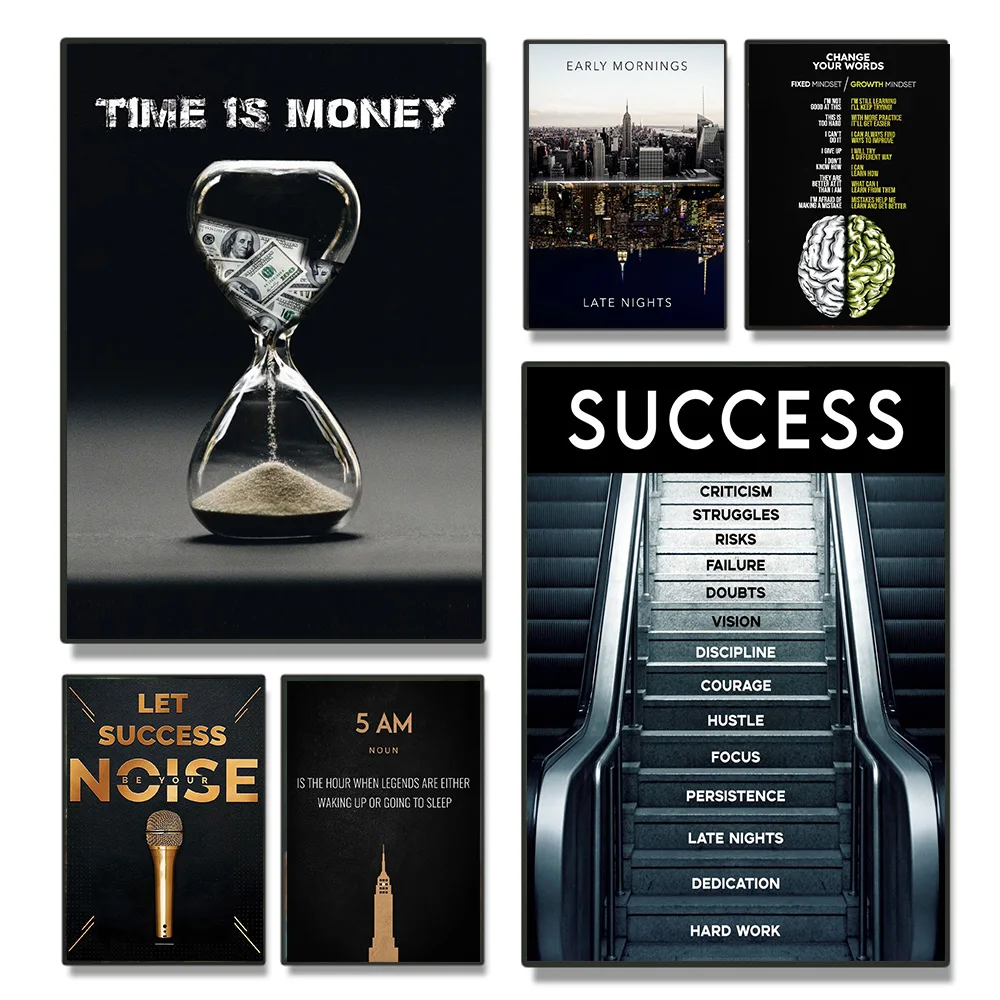 Time-is-Money-Motivational-Canvas-Art-Posters-and-Prints-Success-Steps ...