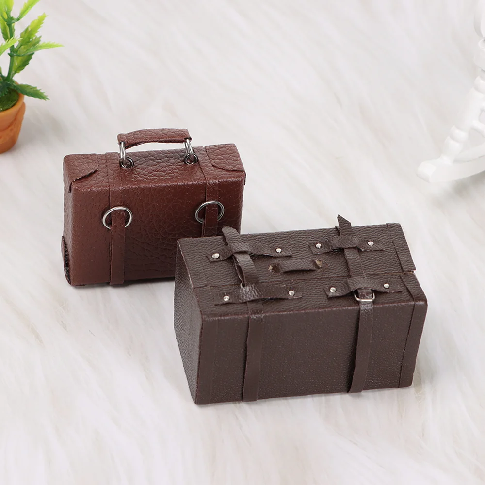 1:12 Scale Doll Leather Luggage Miniature Portable Trunk Vintage Wood ...