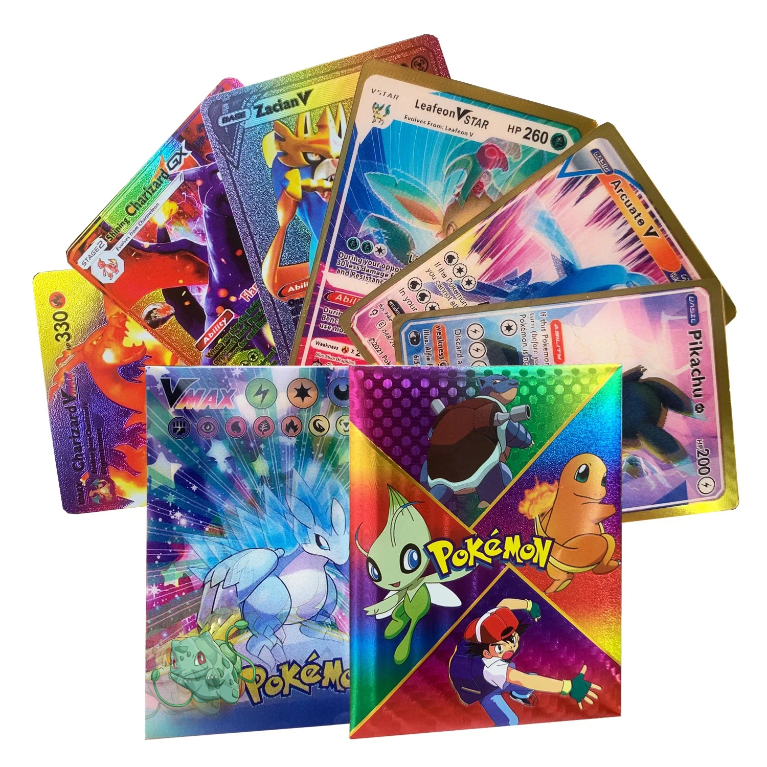 New-Box-10Pcs-Pokemon-Cards-Colorful-3D-Gold-Foil-Vmax-EX-GX-V-Black ...