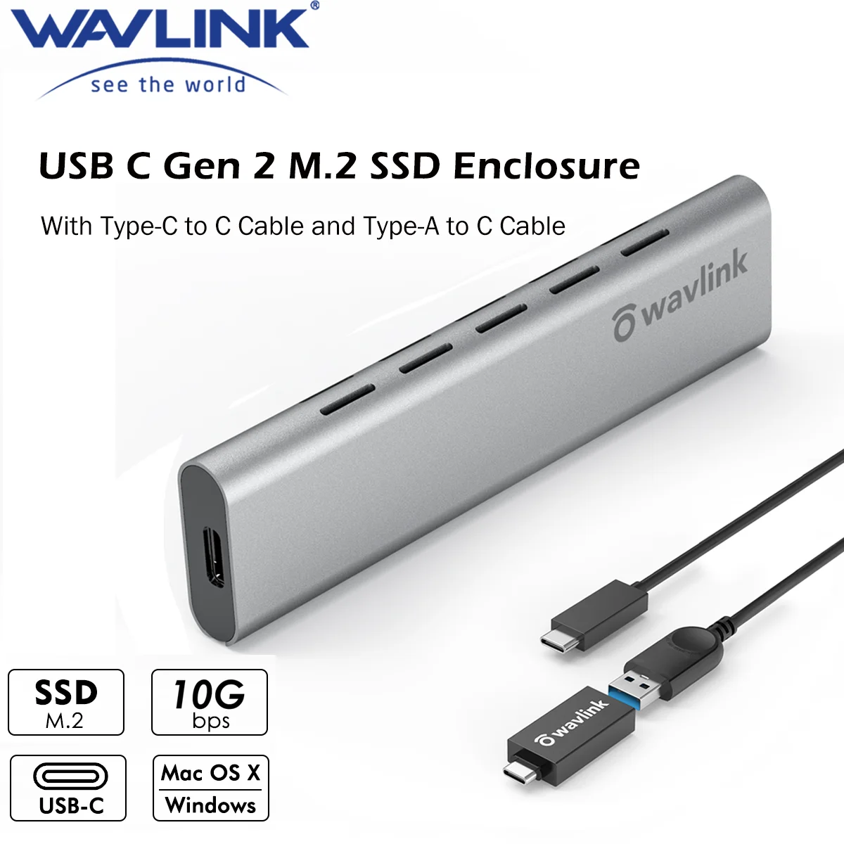 WAVLINK USB C M.2 Enclosure for External SATA NGFF SSD USB 3.1 Gen 2 ...