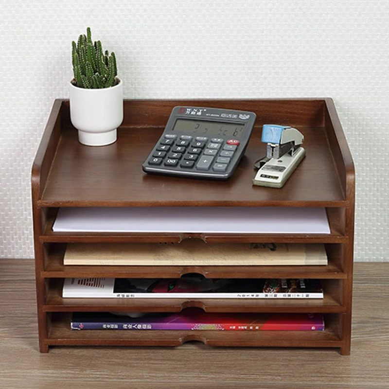 Solid Wood A4 File Rack Office Supplies Storage Box Multi-layer Desktop ...