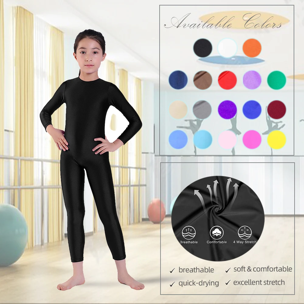 AOYLISEY-Girls-Full-Body-Long-Sleeve-Unitard-Boys-Dancewear-Scoop-Neck ...
