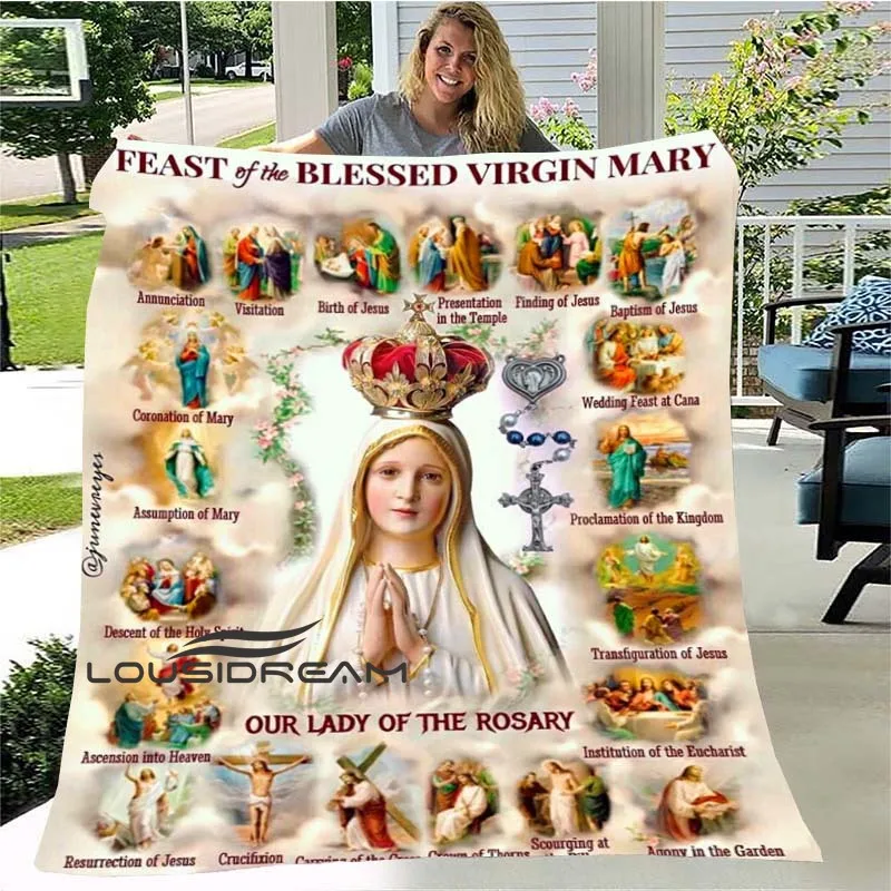 Virgin Mary Jesus Angel 3D Printing Flannel Plush Blanket Home Office ...