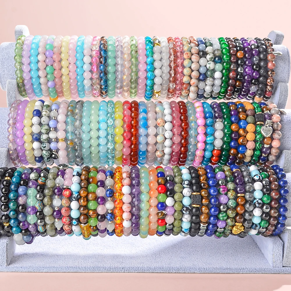 Random 5/20/50/100-Piece Fashion Natural Stone Beaded Bracelet Sets ...