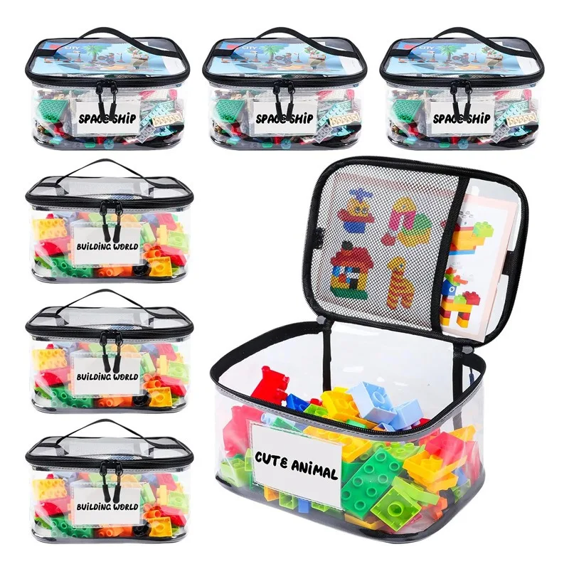 Large Capacity Transparent Mesh Zipper Toy Storage Bag with Tags-Puzzle ...