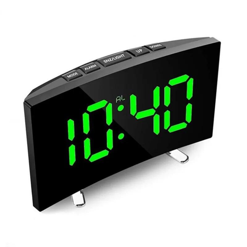 Digital-Alarm-Clock-Curved-Surface-Mirror-Electronic-Table-Clock-Large ...