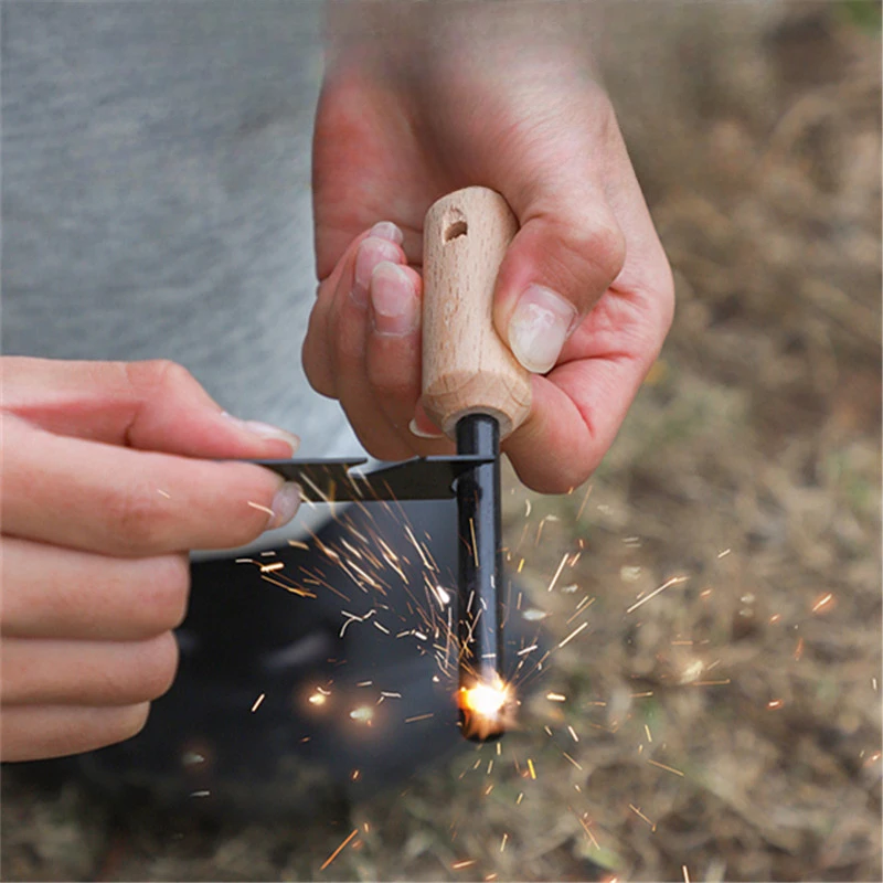 Outdoor Wooden Handle Torch for Camping Firearms Magnesium Stick Flint ...