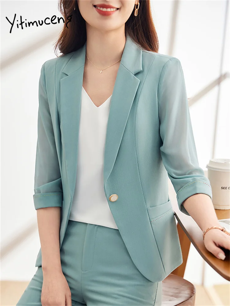 Yitimuceng-Fatos-verdes-de-cintura-alta-para-mulheres-gola-virada-para ...