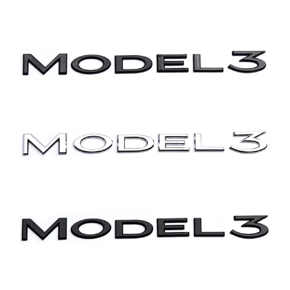 Chrome-Black-Trunk-Letters-MODEL-3-Emblems-Front-Rear-T-Shape-Badges ...