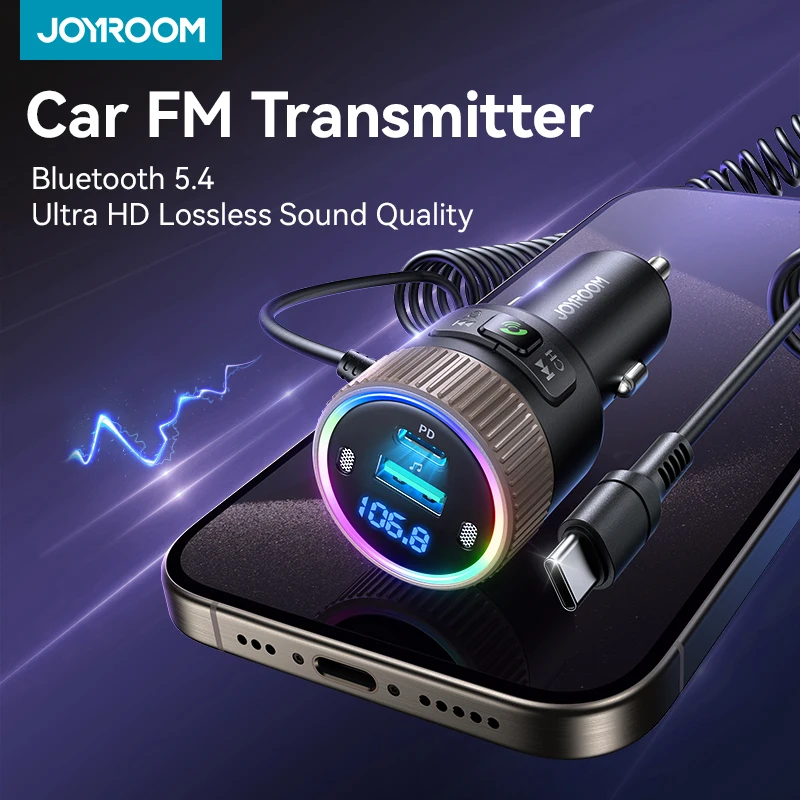 JOYROOM Bluetooth 5.4 FM Transmitter Dual Mics HiFi Deep Sound USB C ...