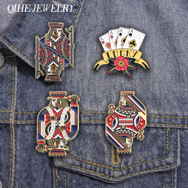 Playing Cards Symbol Enamel Pins Creative Poker King Queen Brooches ...