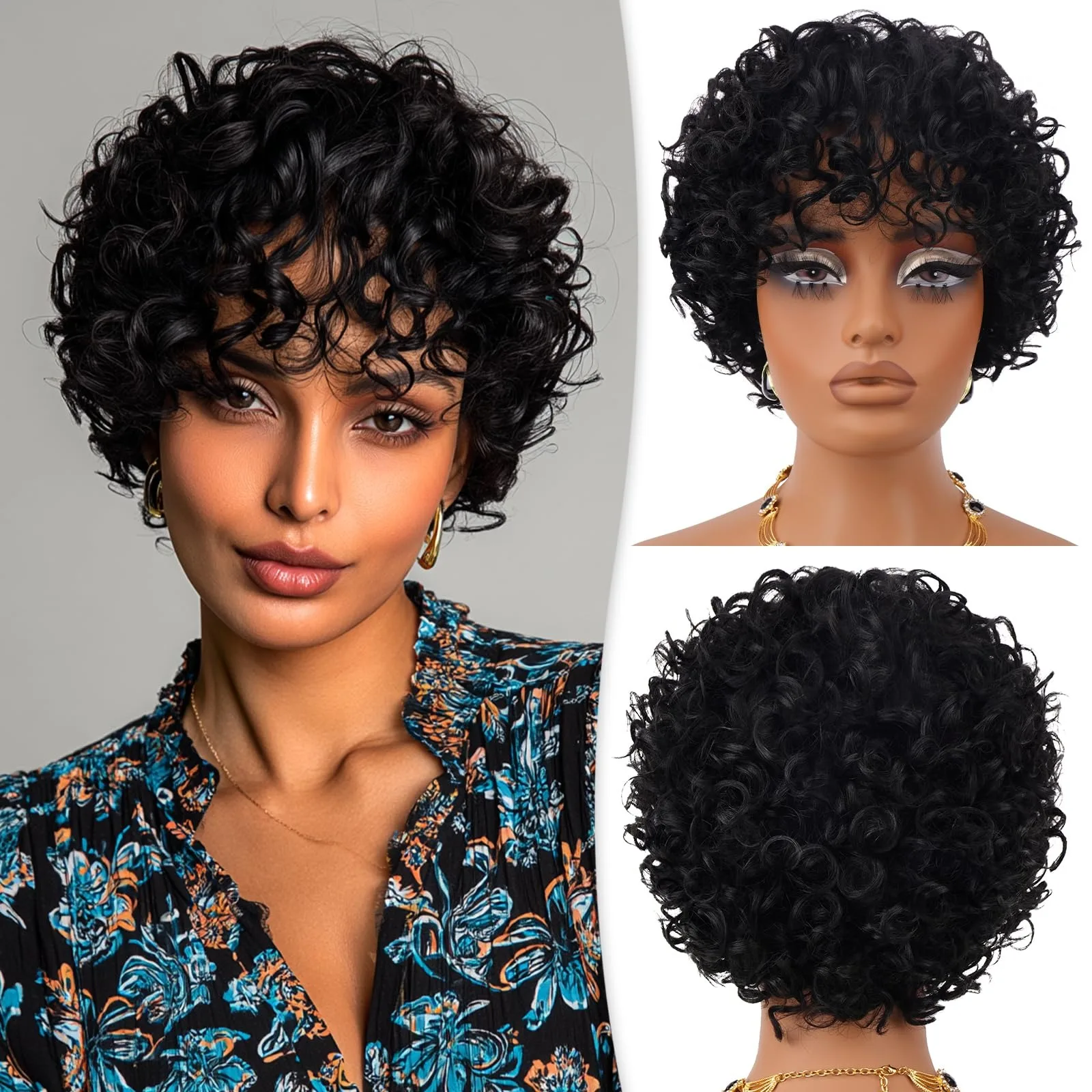 Puffy Afro Curly Human Hair 100% Wigs Jerry Curl Fluffy Wig For Women ...