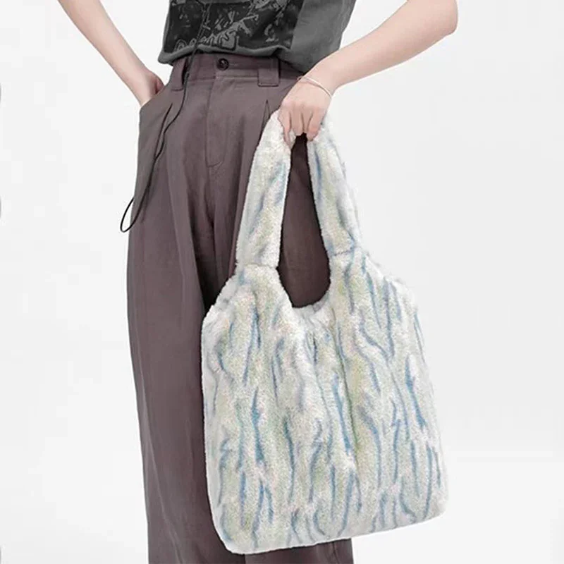 Large Capacity Handbag Women's Plush Shoulder Bags Designer Shopper ...