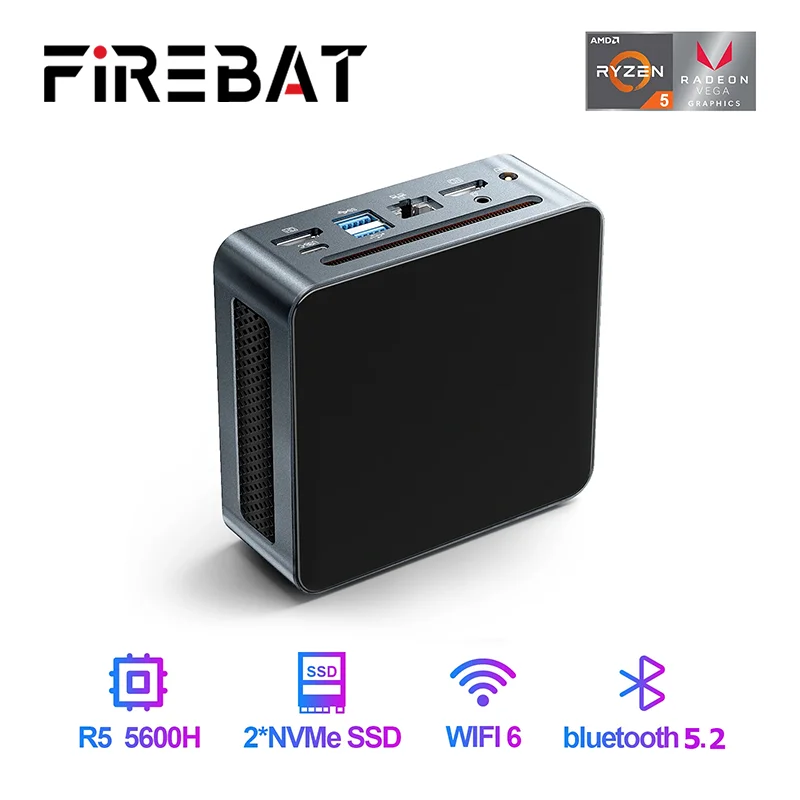 FIREBAT 미니 PC 게이머, 게이밍 데스크탑 컴퓨터용, AMD Ryzen 5 5600H DDR4 Nvme SSD, 윈도우 ...