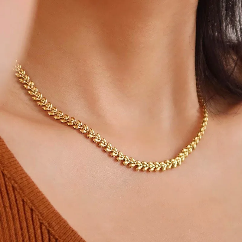 Cute Stainless Steel Necklace Link Wheat Chain for Women Silver and ...