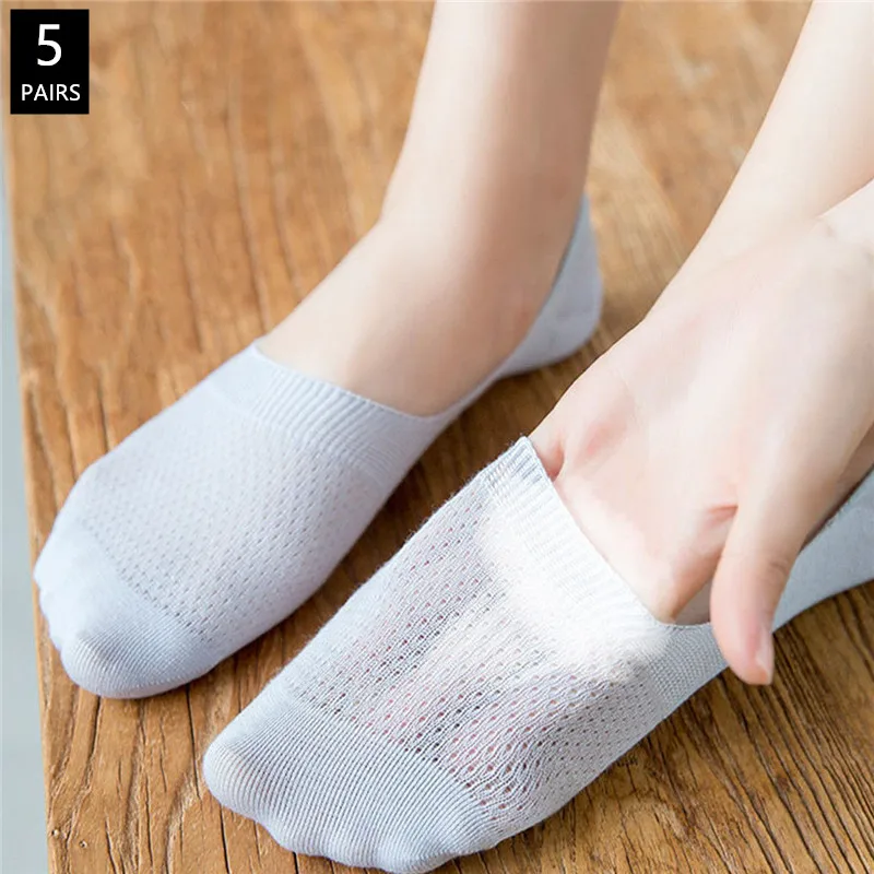 5-Pairs-Womens-No-Show-Boat-Socks-Summer-Anti-Slip-Silicone-Shoe-Liner ...