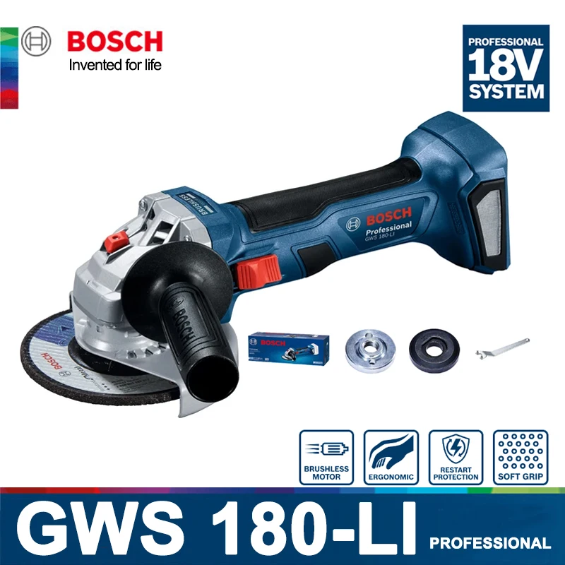 BOSCH GWS180-LI 앵글 연마기 무선 충전식 연마기 브러시리스 전문 절단기, 휴대용 광택기, GWS 180 li
