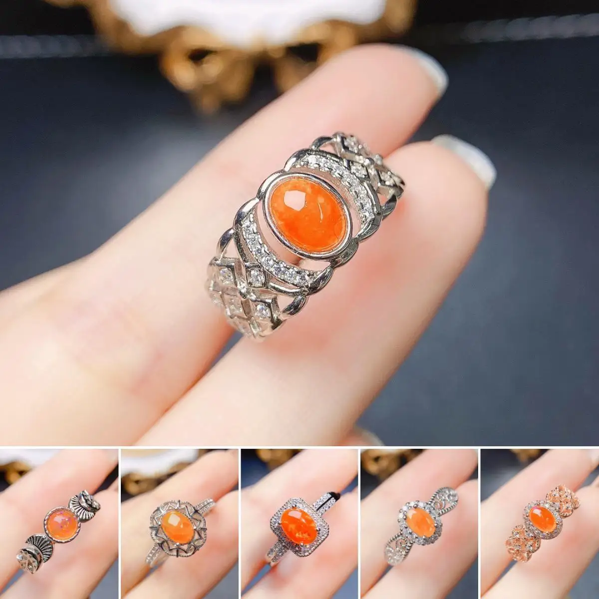 Anillo-de-palo-de-fuego-Natural-con-incrustaciones-de-plata-de-ley-S925 ...