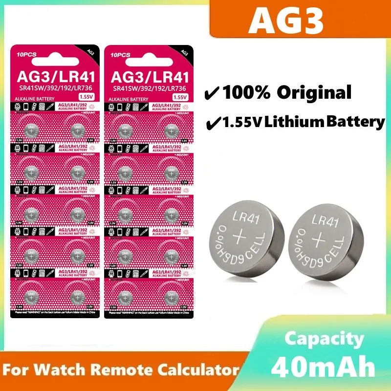 1.5V AG3 Button Batteries SR41 L736 SR41SW CX41 LR41 Lithium Button Cell Smart Watch Battery ...