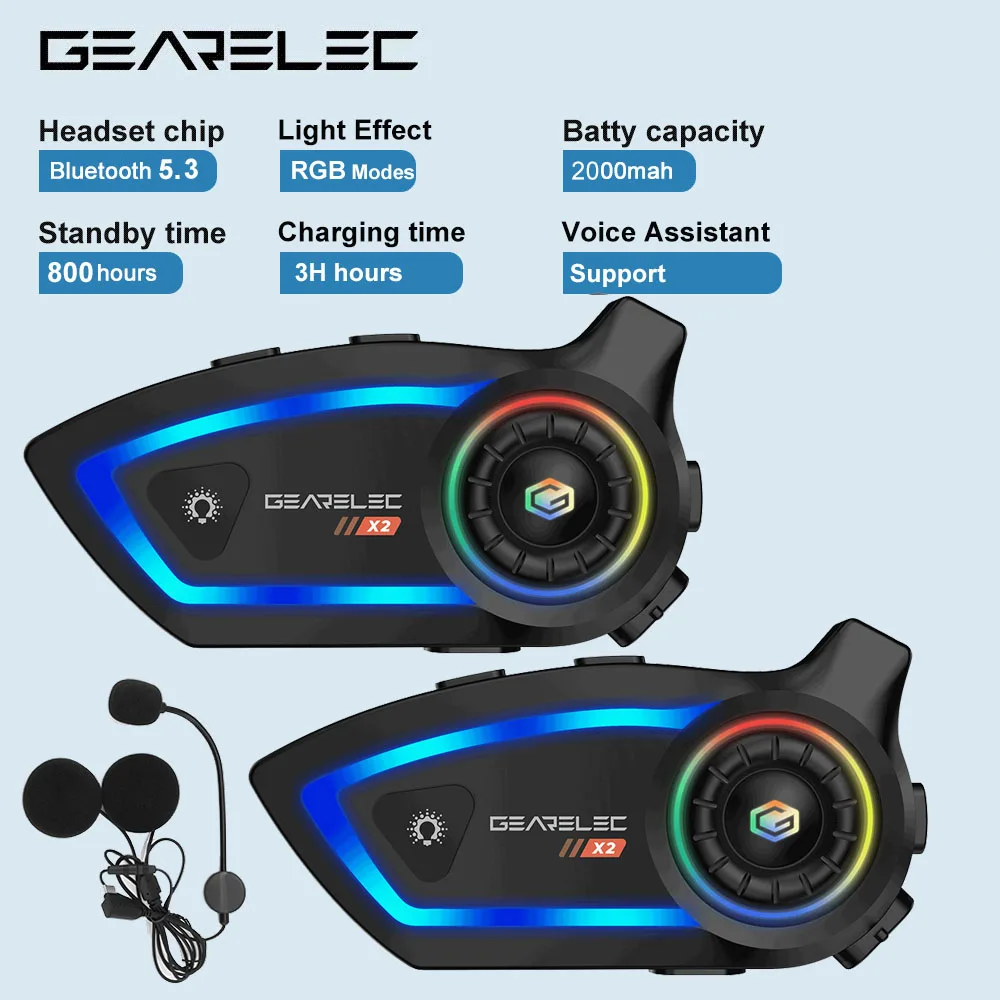 GEARELEC-X2-Motorcycle-Helmet-Bluetooth-Headset-Hands-Free-Call-IPX67-Waterproof-2000mAh-Headset ...