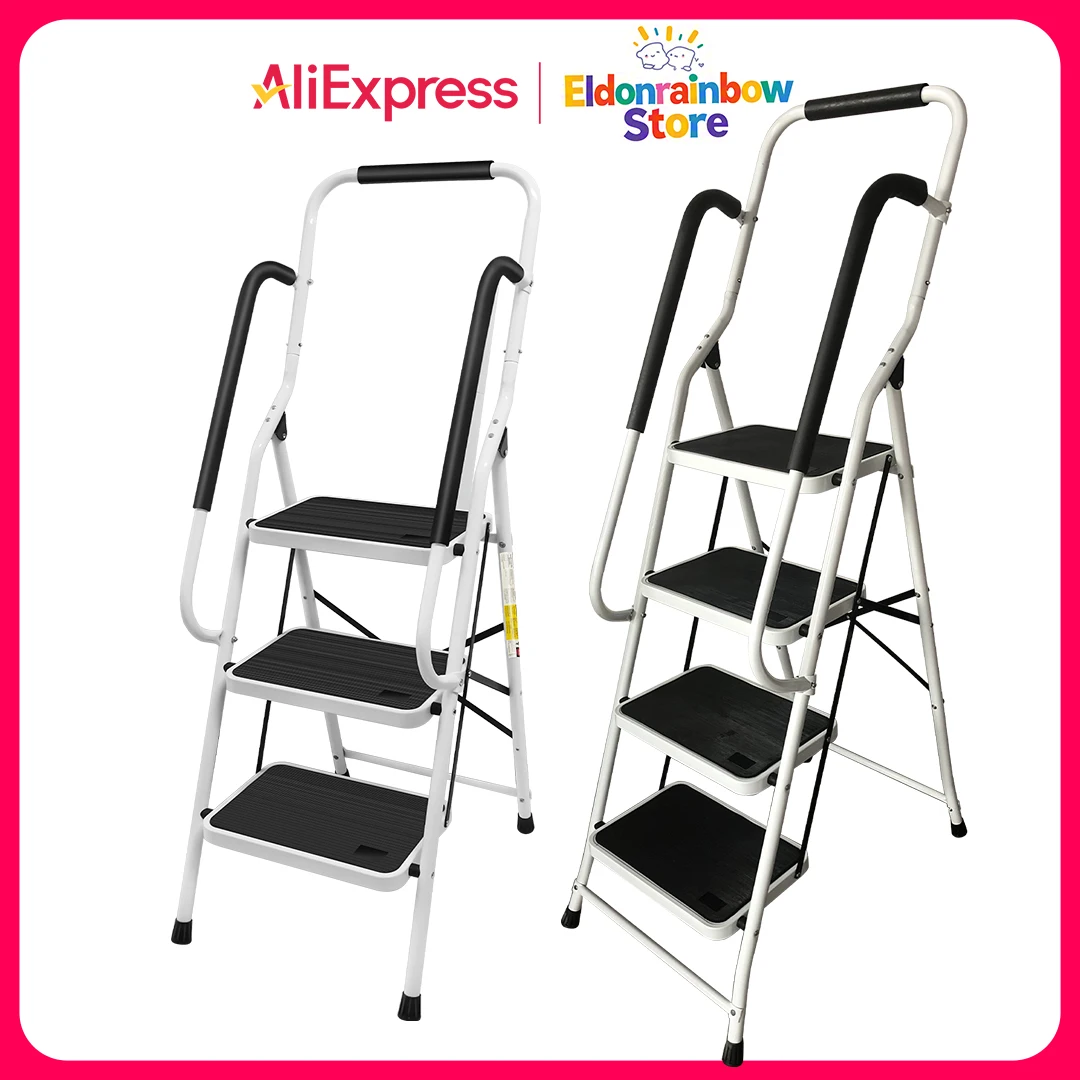 3/4-Step Ladder with Handrail Folding Safety Ramp - Non Slip Heavy Duty ...