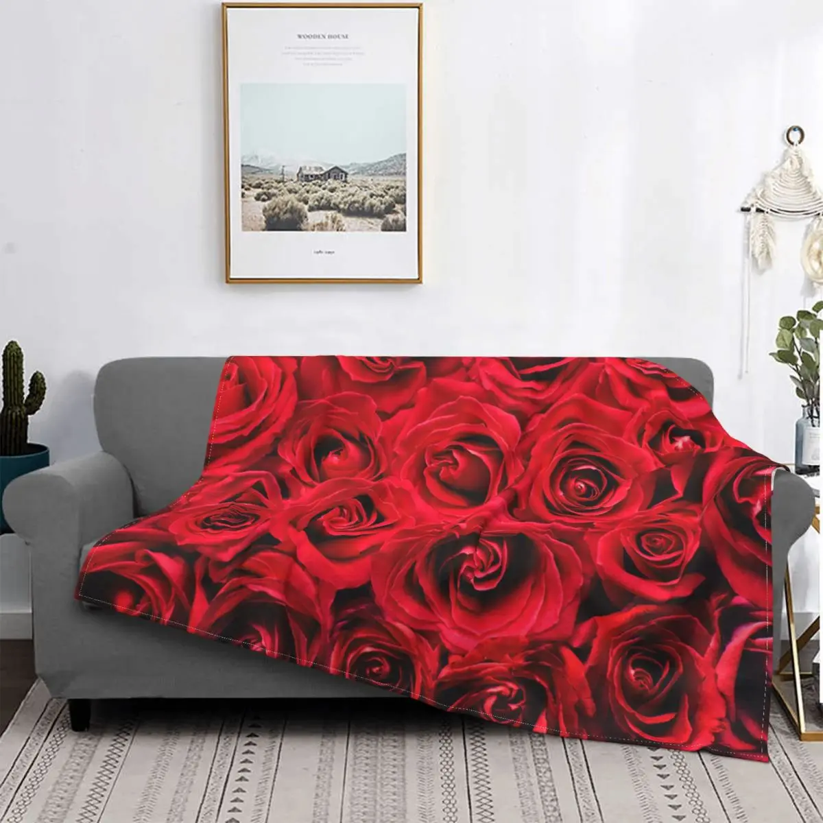 Natural Red Roses Fuzzy Blanket Rose Flower Fashion Throw Blankets For ...