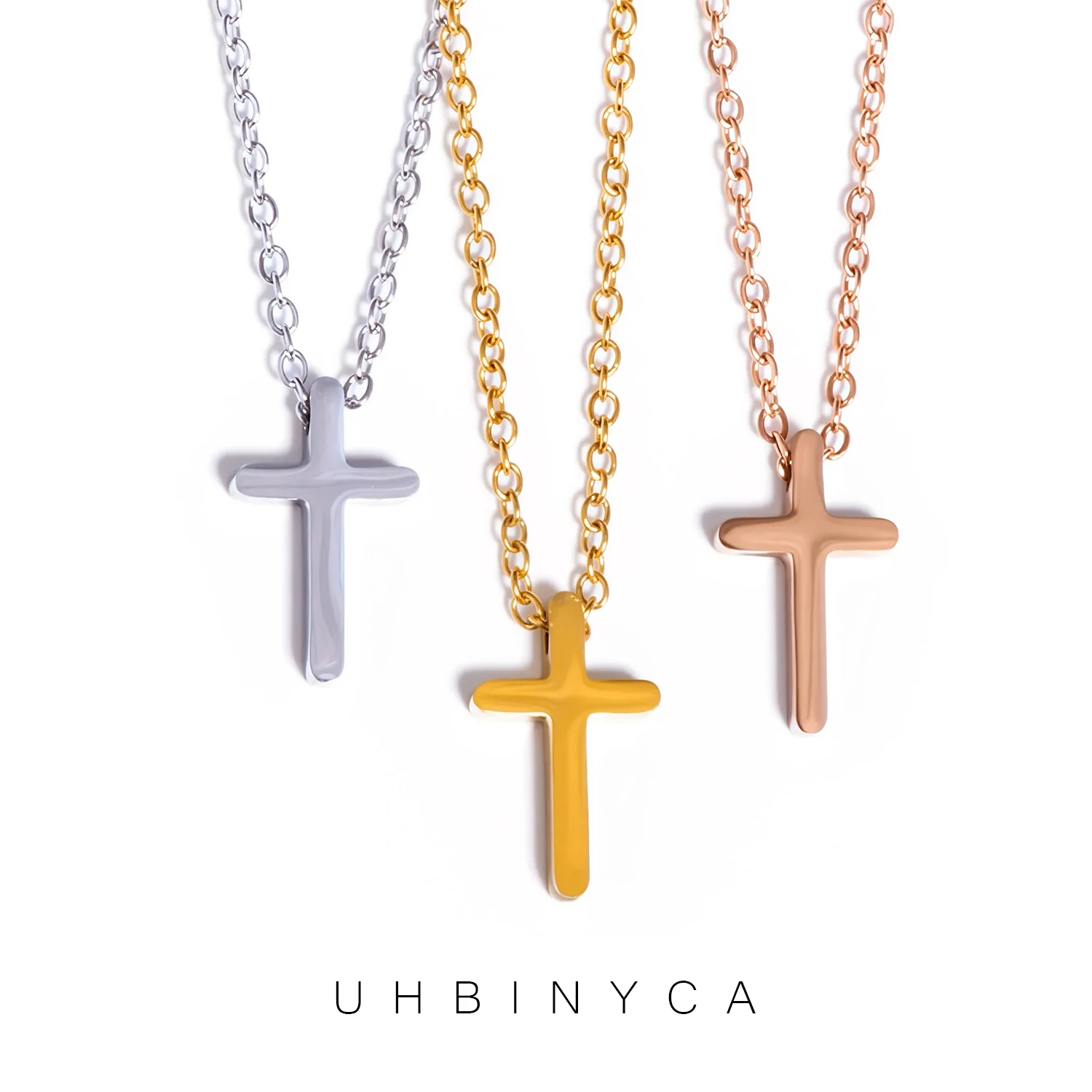 Minimally Smooth Cross Necklace Pendant 18K Gold Color Plated Stainless ...