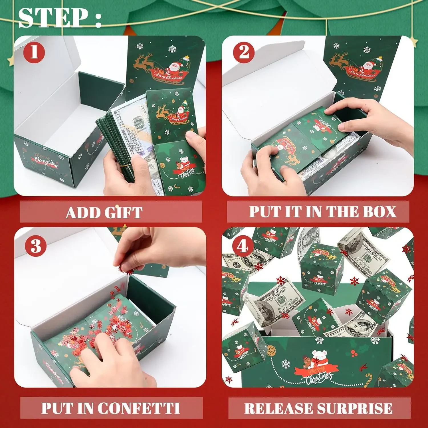 20PcsChristmas-Gift-Box-DIY-Folding-Paper-Box-Money-Pop-Up-Birthday ...