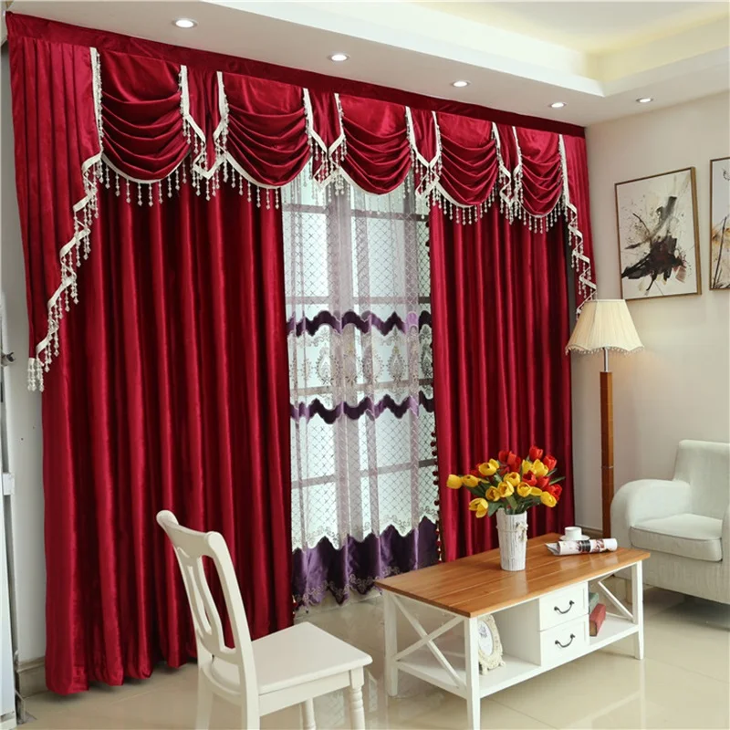 Luxury European-style Curtains for Living Room Bedroom Velvet Red ...