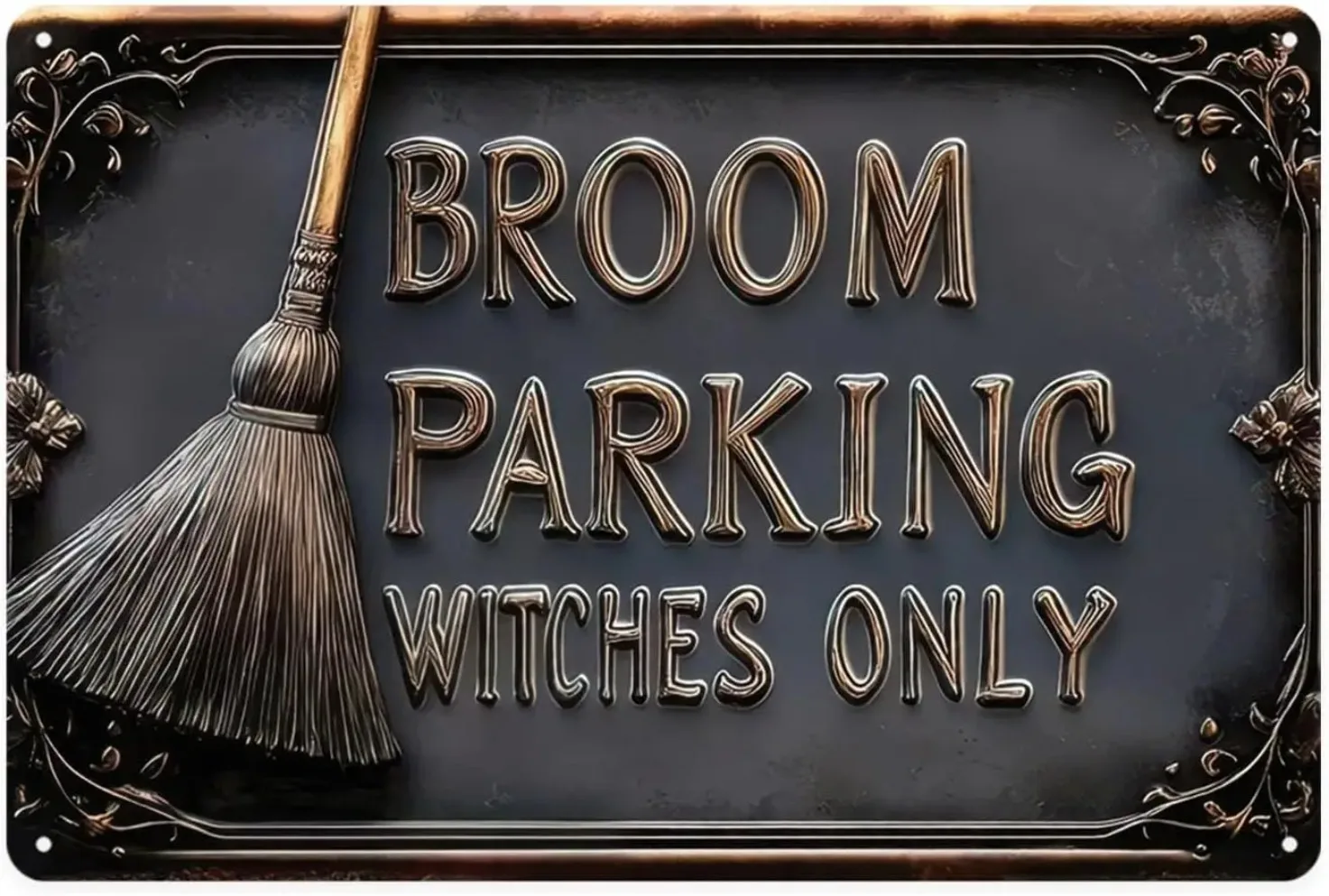 Witches Broom Parking Only tin sign, Vintage Halloween Witchcraft metal ...