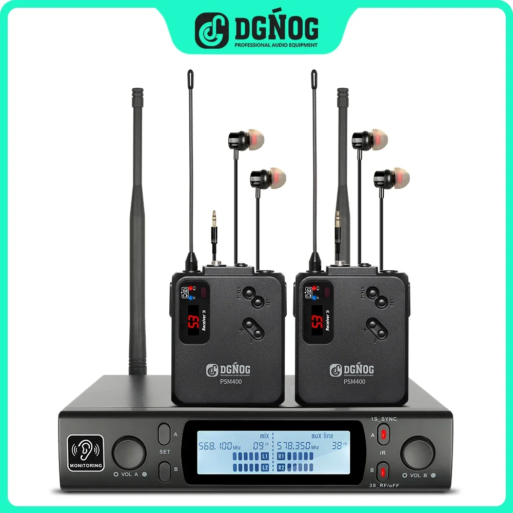 DGNOG PSM400 2 Channel Wireless in Ear Monitor System with 2 Bodypack ...