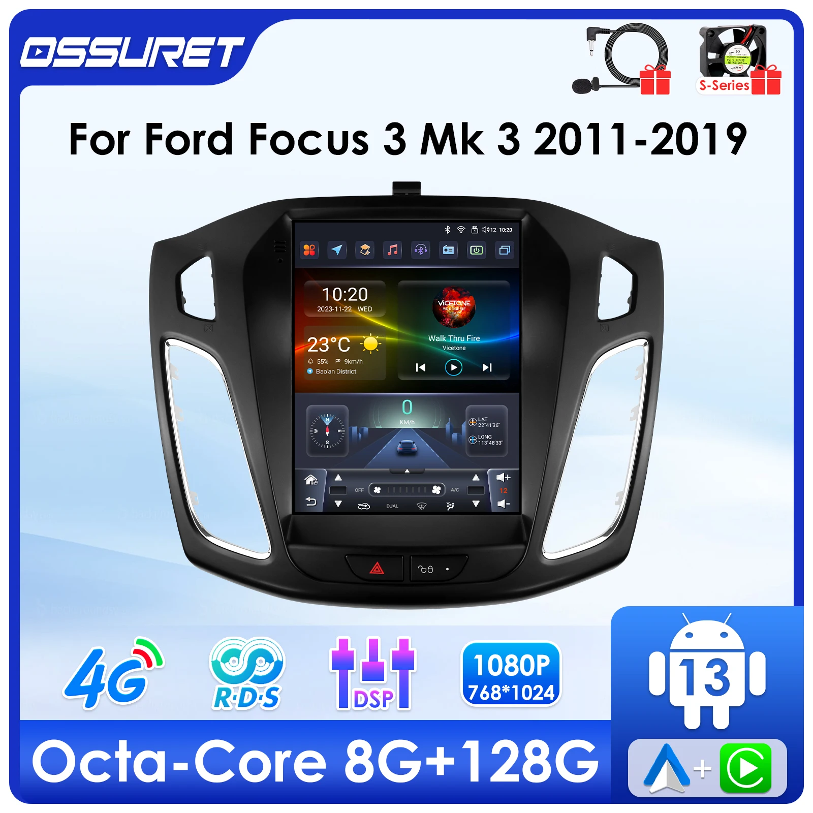 9.7"Android 13 Car radio DSP Carplay for Ford Focus 3 MK 3 2011-2017 ...