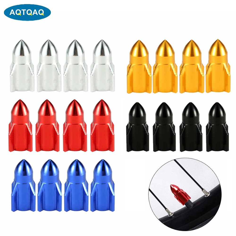 4Pcs/Set Aluminum Rocket Tire Valve Caps for Car Motorcycle Bike Alloy ...