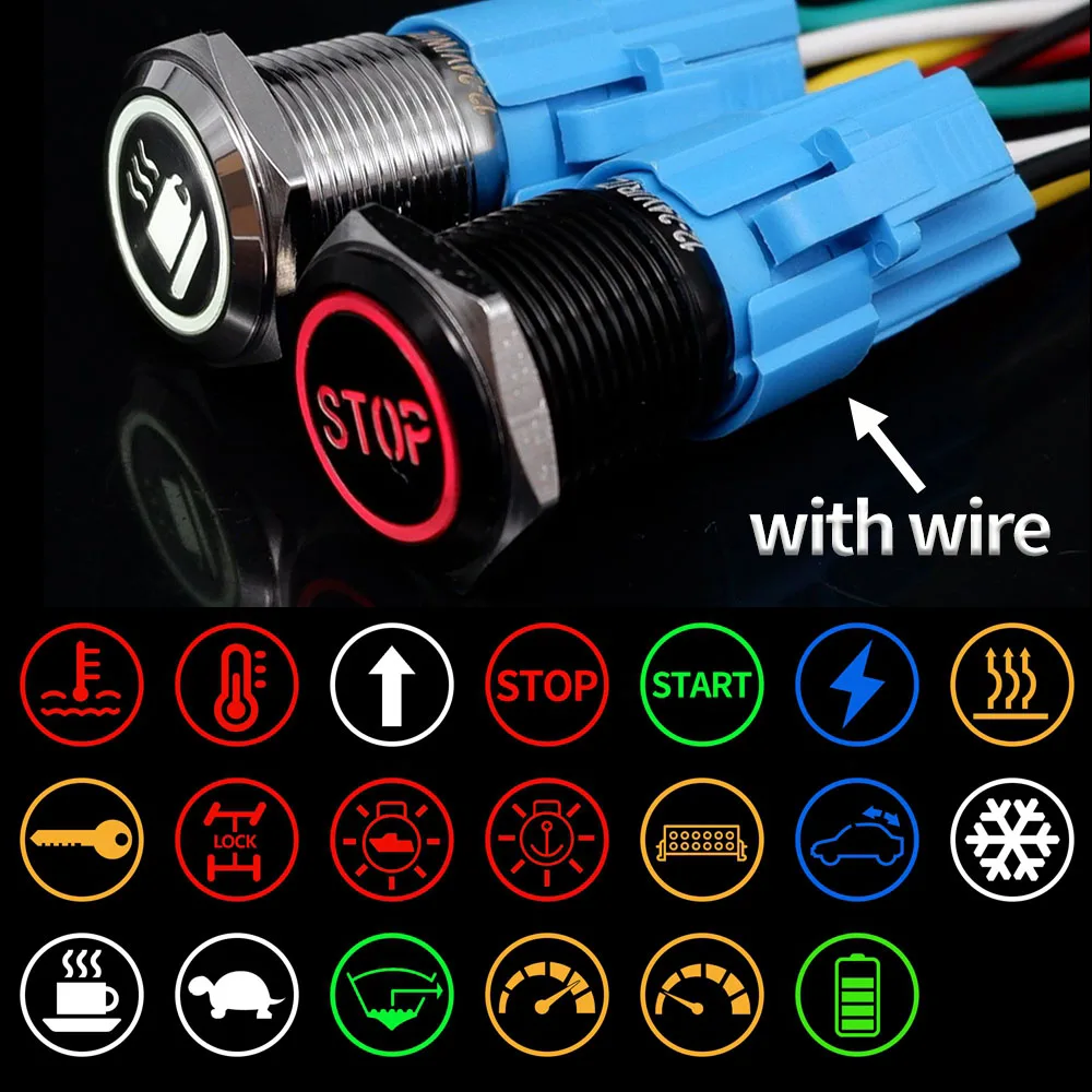 LED-12V-16-19-22mm-Symbols-DIY-Logo-icon-Power-Metal-Black-Plating-Push ...