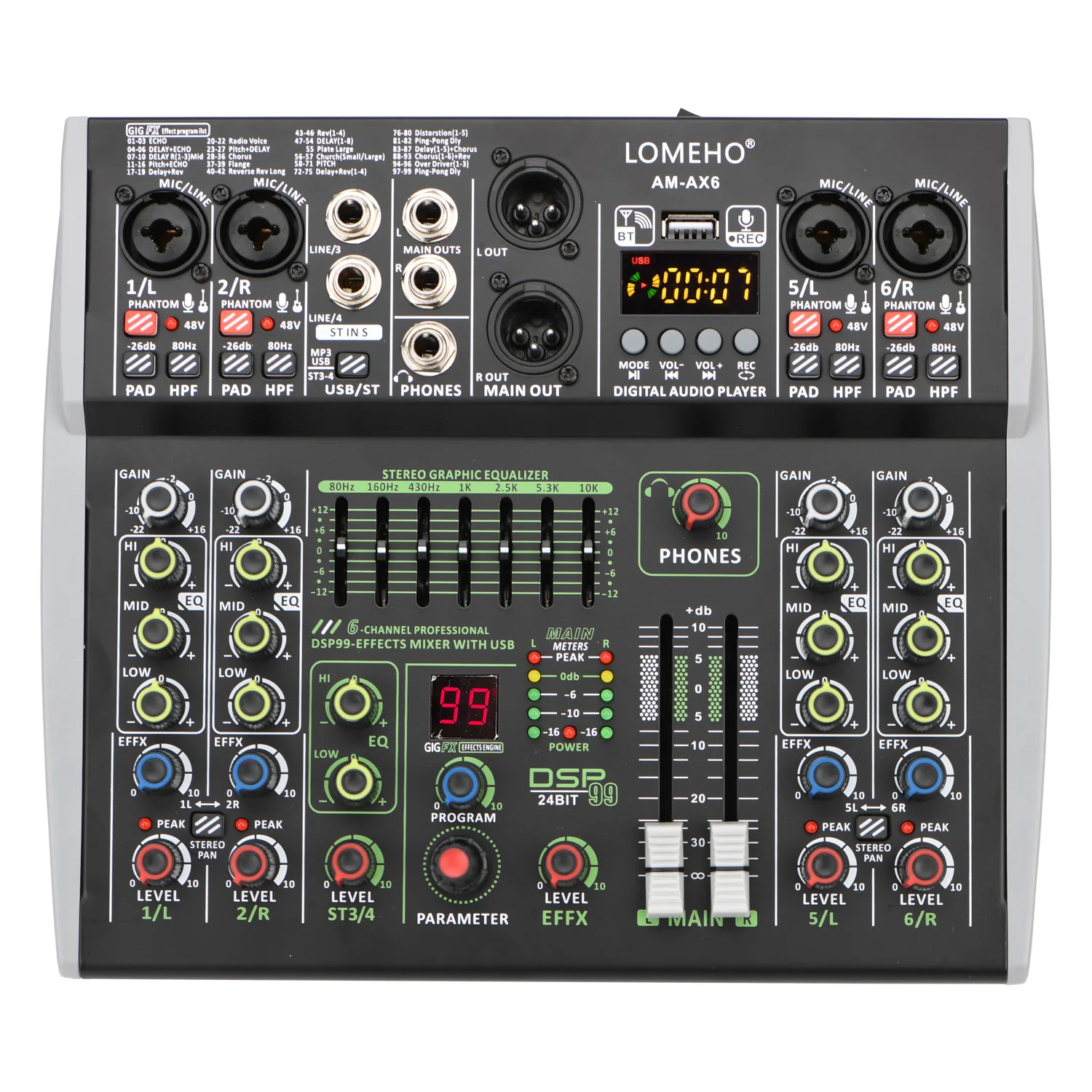 LOMEHO-Mini-6-Channel-Mixing-Console-Bluetooth-Audio-Sound-Mixer-48V-99 ...