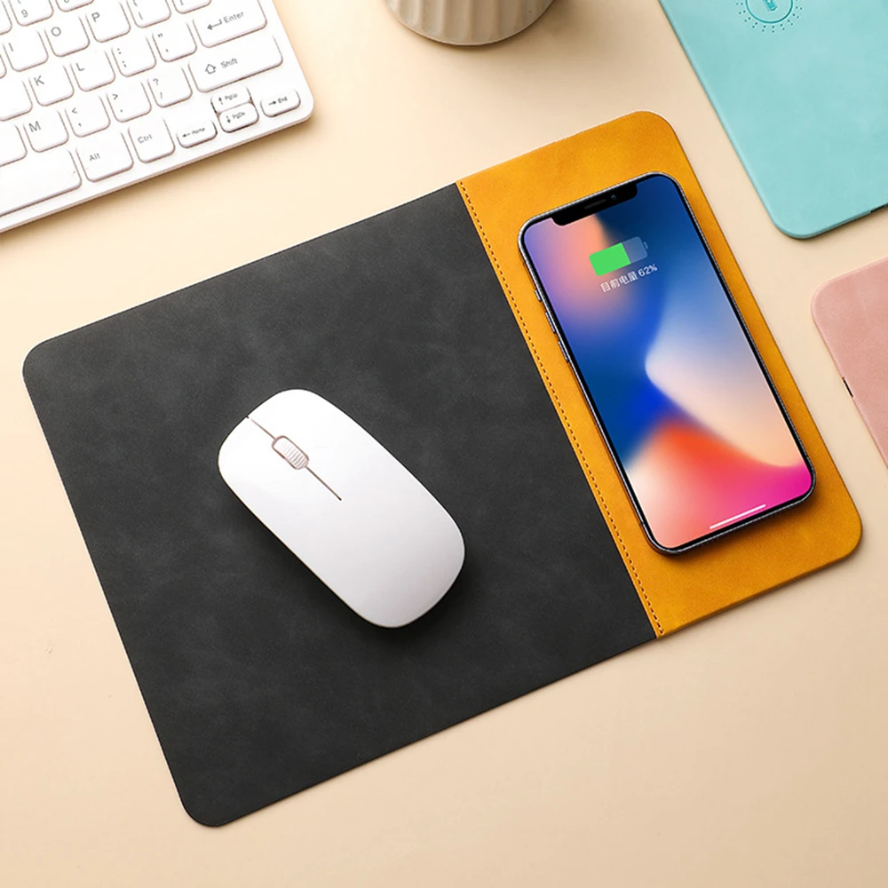 Mouse-Pad-with-15W-Phone-Wireless-Fast-Chargers-2-in-1-PU-Leather ...