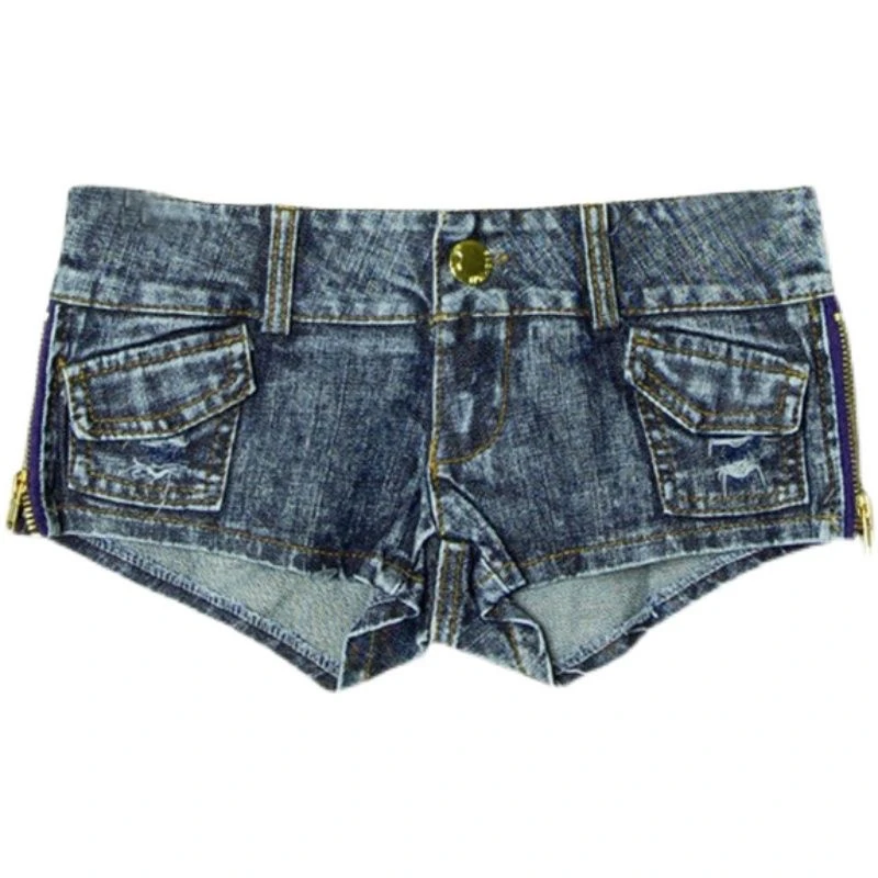 New Retro Women's Ultra Ripped Low Waist Thong Denim Shorts With ...