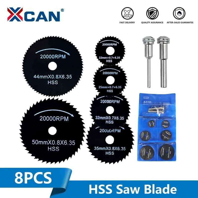 XCAN-Mini-Cutting-Disc-Kit-8pcs-HSS-Saw-Blade-With-3-175-6mm-Mandrel ...