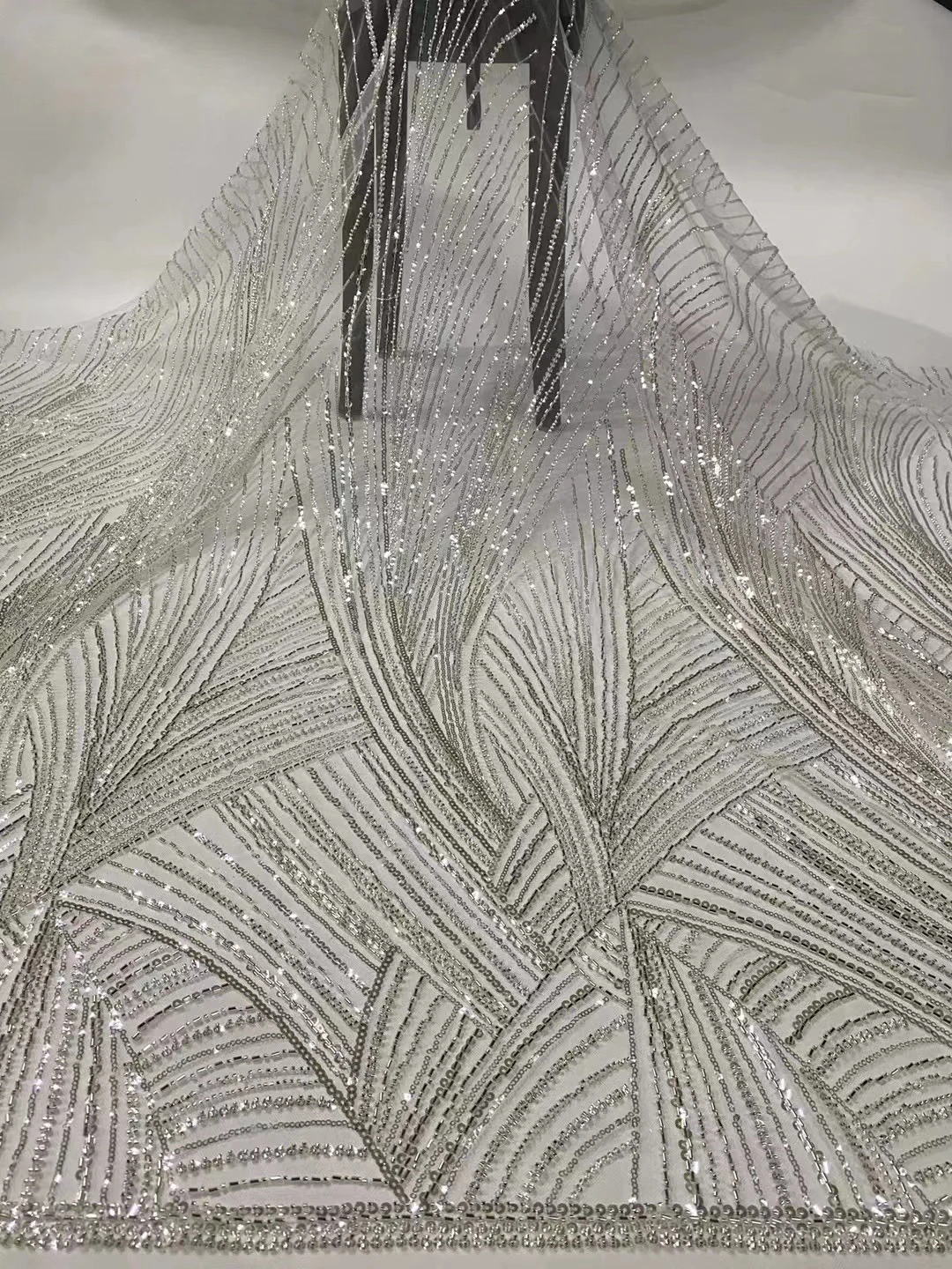 New Arrival Africa Handmade Embroidered Tulle Net Fabric With Beads ...