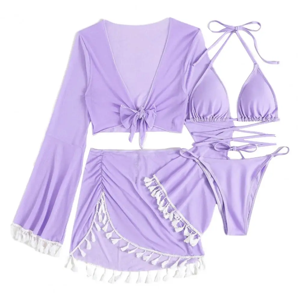 Swimsuit-Set-Stylish-4pcs-Women-s-Bikini-Set-with-Flared-Sleeve-Cover ...