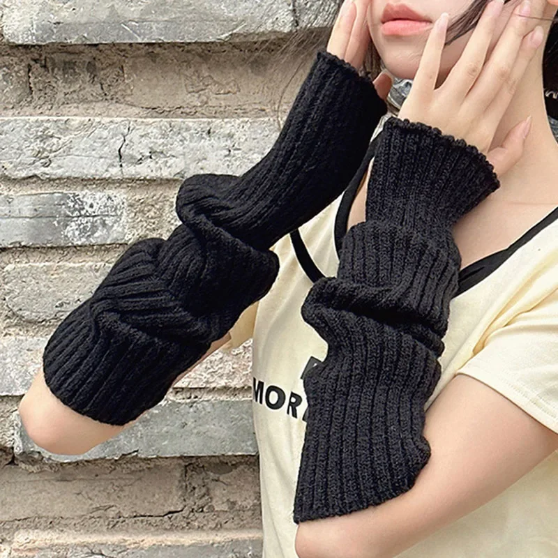 Women-s-Winter-Arm-Sleeves-Thicken-Warm-Knitted-Arm-Warmers-Solid-Color ...