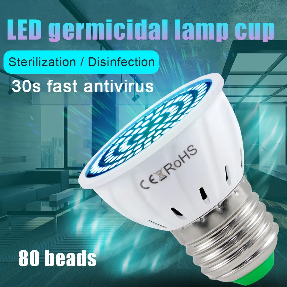 80LED-UVC-UV-Light-Disinfection-Sterilizer-Lamp-E14-E27-MR16-GU10-Kill ...