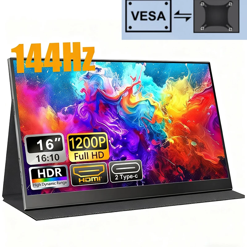 144Hz 16 inch Portable Monitor FHD IPS Screen 1200P HDR 16:10 Display ...