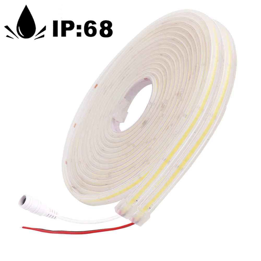 Ip68 Waterproof Cob Strip Led Light Bar 384 480 528 Leds/m 12v 24v Flexible Led Tape Cri 90 Fob ...