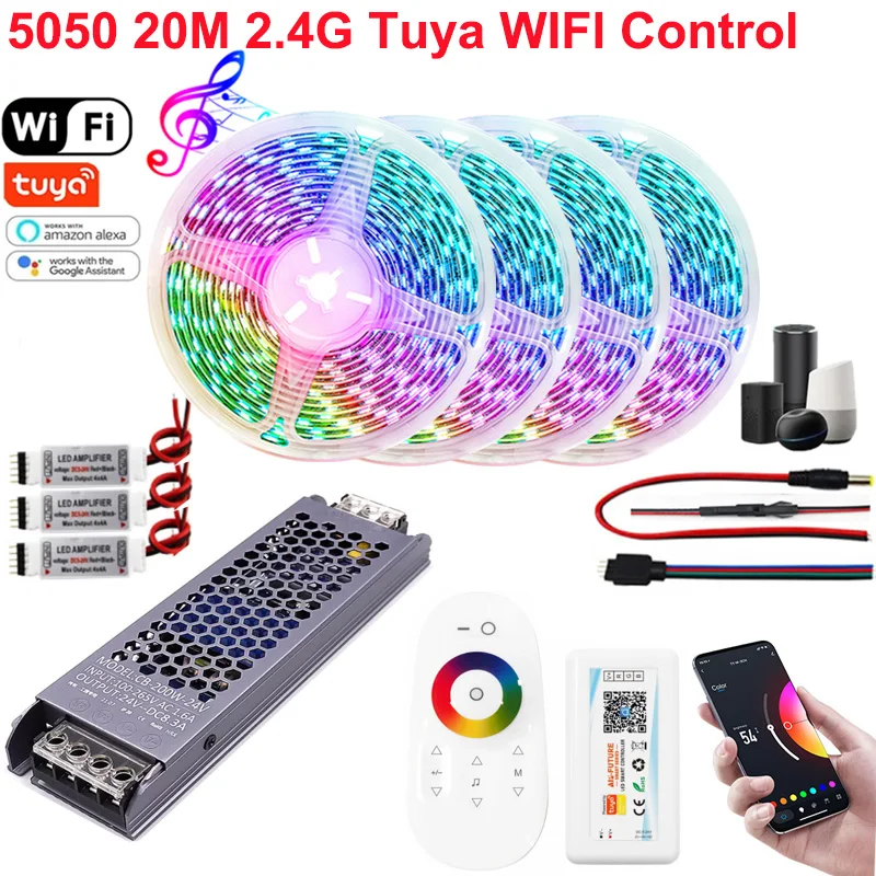 5M-30M-5050-RGBW-RGBWW-Seri-Strip-LED-dengan-Remote-Control-TUYA-RF2-4G ...