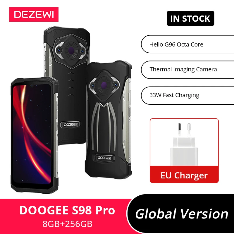 DOOGEE S98 프로 글로벌 버전 스마트폰 열화상 카메라 Helio G96 옥타코어 8GB 256GB 33W, 고속 충전 ...